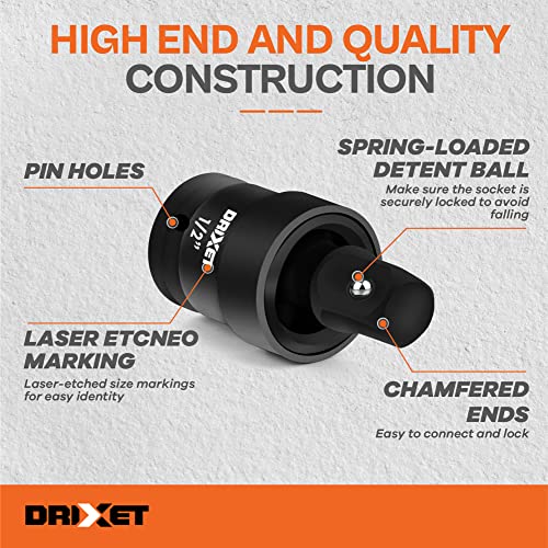 Impact Swivel Socket Set - 1/2, 3/8, and 1/4 Swivel Socket Set - Universal Joint Socket for Hard-To-Reach Angles - Premium Cr-Mo Steel Flexible Socket Extension Set - Rust Resistant - Drixet