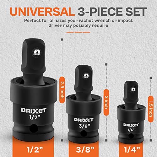 Impact Swivel Socket Set - 1/2, 3/8, and 1/4 Swivel Socket Set - Universal Joint Socket for Hard-To-Reach Angles - Premium Cr-Mo Steel Flexible Socket Extension Set - Rust Resistant - Drixet