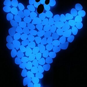 Glow Stones, Glowing in The Dark Pebbles 150pcs for Walkways, Window, Yard Grass, Driveway, Outdoor Decor DIY Decorative Gravel Stones, Fish Tank Decoration (Blue)