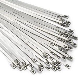 Metal Zip Ties 11.8 inch 100pcs 304 Stainless Steel Zip Ties Heavy Duty Multi-Purpose Self-Locking Cable Ties for Machinery, Vehicles, Exhaust Wrap, Farms, Pipes, Roofs, Cables, and Outdoor Fence