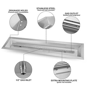 Stanbroil 48 x 6 inch Linear Drop-in Fire Pit Pan with Spark Ignition Kit Propane Gas Version, Rated for up to 90,000 BTU’s