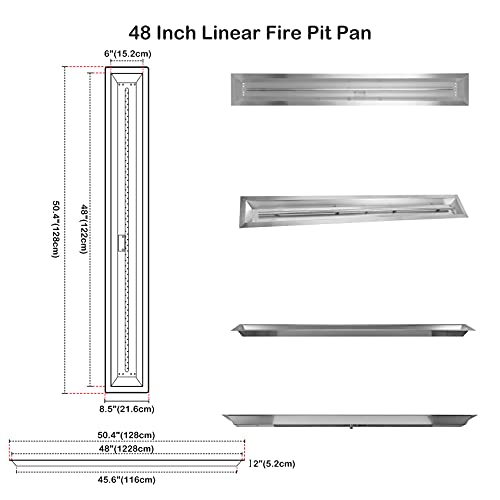 Stanbroil 48 x 6 inch Linear Drop-in Fire Pit Pan with Spark Ignition Kit Propane Gas Version, Rated for up to 90,000 BTU’s