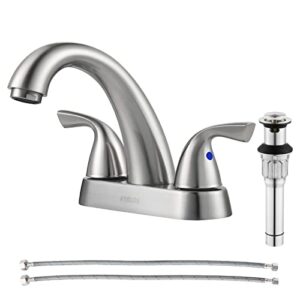 parlos 2-handle bathroom sink faucet with drain assembly and supply hose lead-free cupc lavatory faucet mixer double handle tap deck mounted brushed nickel,13598