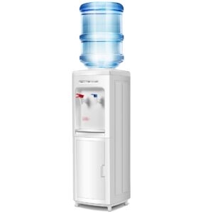 giantex top loading water cooler dispenser 5 gallon normal temperature water and hot bottle load electric home with storage cabinet, white