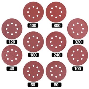 swpeet 100 pcs sanding discs sandpaper hook and loop pads for circular sander grits sanding sheets 10 sizes - 40/60 / 80/100/ 120/180 / 240/320 / 400/800 grits