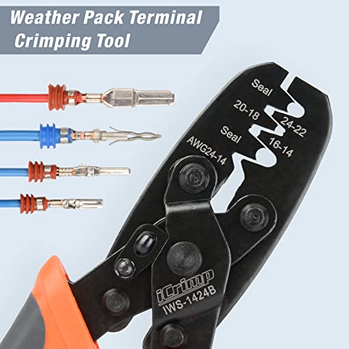 iCrimp Weather Pack Sealed Connector Crimping Tool - Wire Crimper for Delphi Metri-Pack 150, 280 & Weather-Pack Terminals AWG24-14