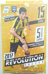 2017 panini revolution soccer 15 base card hanger box look teen sensation christian pulisic rookie card & for exclusive inserts! superstars messi, neymar, ronaldo & more! ships from usa