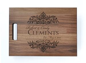 personalized wood cutting board engraved with family name and established date | perfect customized wedding gifts for couples housewarming gift or mothers day gifts