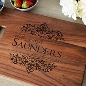 Personalized Wood Cutting Board Engraved with Family Name and Established Date | Perfect Customized Wedding Gifts For Couples Housewarming Gift or Mothers Day Gifts