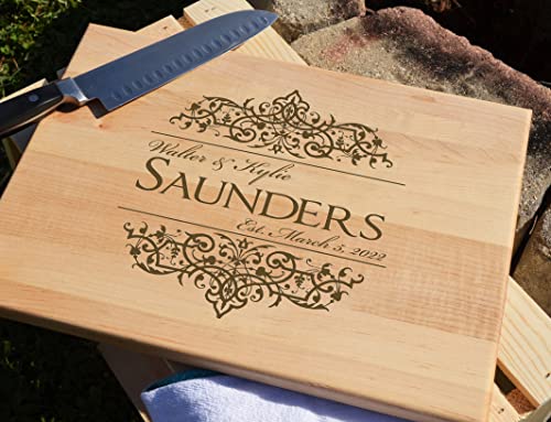 Personalized Wood Cutting Board Engraved with Family Name and Established Date | Perfect Customized Wedding Gifts For Couples Housewarming Gift or Mothers Day Gifts