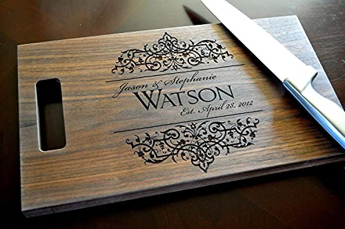 Personalized Wood Cutting Board Engraved with Family Name and Established Date | Perfect Customized Wedding Gifts For Couples Housewarming Gift or Mothers Day Gifts