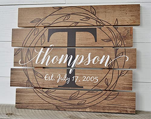 Personalized Printed Wood Family Name Sign With Rustic Pallet Monogram 15x18