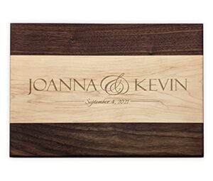 personalized laser engraved two tone maple and walnut cutting board