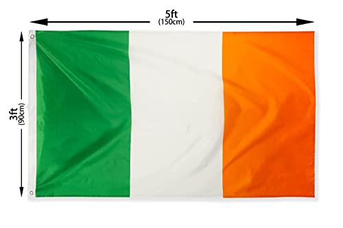 DANF Ireland Flag 3x5 Ft Thick Polyester, Fade Resistant, Brass Grommets, Canvas Header,Double Sided Irish National Flags 3 X 5 Feet