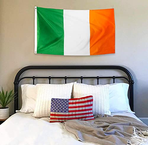 DANF Ireland Flag 3x5 Ft Thick Polyester, Fade Resistant, Brass Grommets, Canvas Header,Double Sided Irish National Flags 3 X 5 Feet