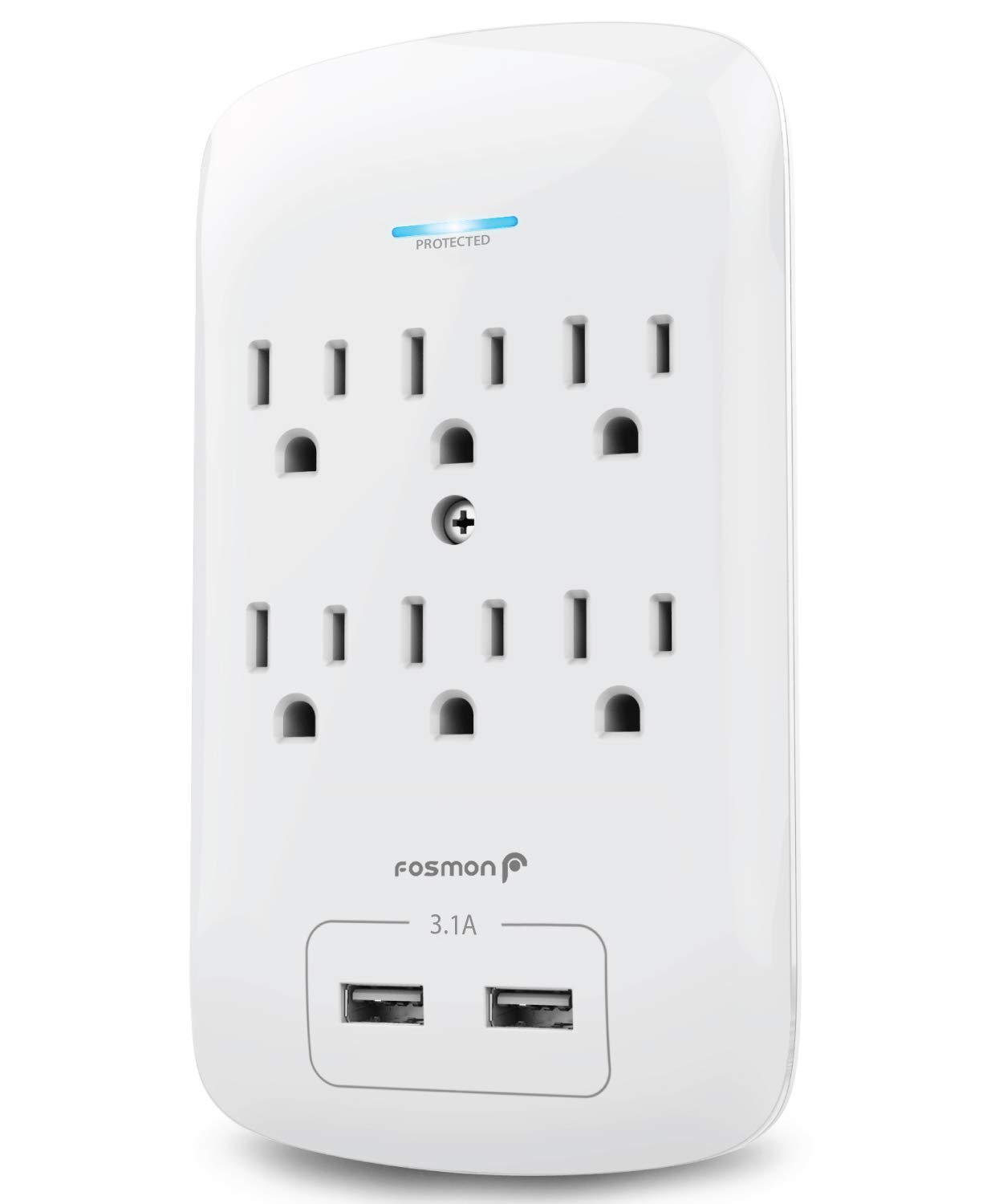 Fosmon 6 Outlet Surge Protector 1200 Joules with 2 USB Ports Charger (3.1A), Multi Plug Outlet Extender 1875 Watt, 3-Prong Grounded Wall Tap Adapter