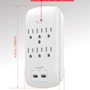 Fosmon 6 Outlet Surge Protector 1200 Joules with 2 USB Ports Charger (3.1A), Multi Plug Outlet Extender 1875 Watt, 3-Prong Grounded Wall Tap Adapter