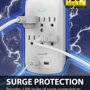 Fosmon 6 Outlet Surge Protector 1200 Joules with 2 USB Ports Charger (3.1A), Multi Plug Outlet Extender 1875 Watt, 3-Prong Grounded Wall Tap Adapter