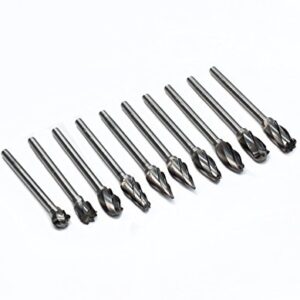 YUFUTOL 1/8 inch Carbide Burr Set - 10pcs Aluma Cut Carbide Rotary Burrs for Aluminum 3mm Shank Fits Die Grinder Drill for Woodworking,Drilling, Aluminum Craving,Engraving, Polishing