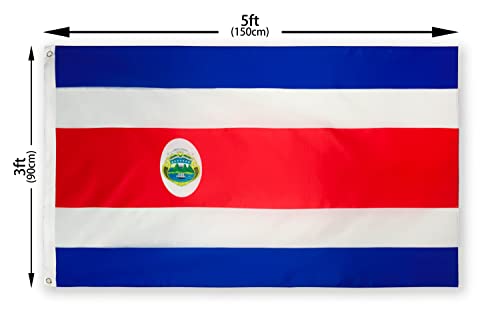 DANF Costa Rica Flag 3x5 Foot Thicker Polyester Costa Rican National Flags Polyester with Brass Grommets 3 X 5 Ft