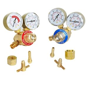 imeshbean® oxygen & acetylene welding regulators solid brass gas gauges for victor gas torch cutting welder kit (oxygen and acetylene regulators)