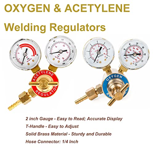 iMeshbean® OXYGEN & ACETYLENE Welding Regulators Solid Brass Gas Gauges for Victor Gas Torch Cutting Welder Kit (Oxygen and Acetylene Regulators)