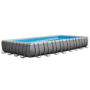 intex 32ft x 16ft x 52in ultra frame rectangular pool set with sand filter pump, ladder, ground cloth and pool cover