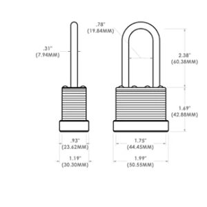 BRINKS - 44mm Commercial Laminated Steel Weather Resistant Padlock with 2 3/8” Shackle - TPE Wrapped and Hardened Boron Steel Shackle