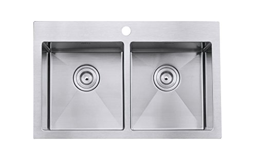 Ancona 30-inch Handmade Prestige Series Double Basin Drop-in Kitchen Sink with Grids and Strainers | 1-Hole 50/50 | Stainless Steel