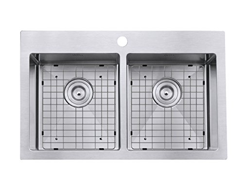 Ancona 30-inch Handmade Prestige Series Double Basin Drop-in Kitchen Sink with Grids and Strainers | 1-Hole 50/50 | Stainless Steel