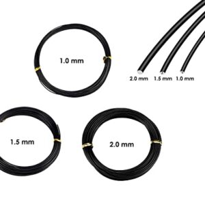 3 Pieces 10m Bonsai Wire Craft Aluminium Wire Bonsai Training Tools - Black (1.0 mm / 1.5 mm / 2.0 mm, 10m for Each Size)