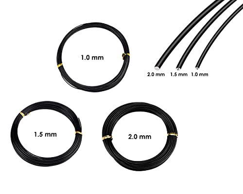 3 Pieces 10m Bonsai Wire Craft Aluminium Wire Bonsai Training Tools - Black (1.0 mm / 1.5 mm / 2.0 mm, 10m for Each Size)