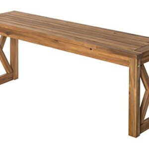 Walker Edison Roanoke Modern Solid Acacia Wood X Frame Outdoor Bench, 52 Inch, Brown