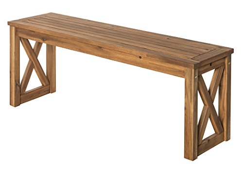 Walker Edison Roanoke Modern Solid Acacia Wood X Frame Outdoor Bench, 52 Inch, Brown