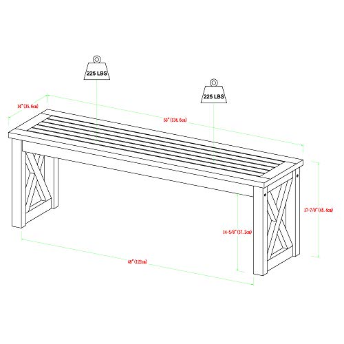 Walker Edison Roanoke Modern Solid Acacia Wood X Frame Outdoor Bench, 52 Inch, Brown