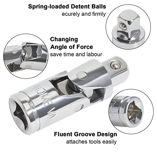 VASTOOLS Universal Joint Socket Adapter 3pcs, 1/4, 3/8 & 1/2 in.Drive, CR-V, Impact Universal Joint Set, Access Fasteners at Any Angle