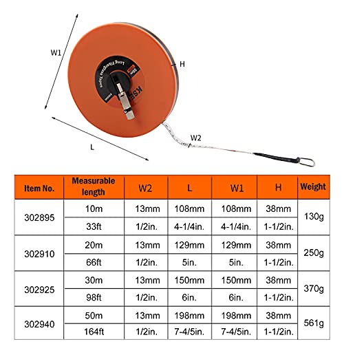 KSEIBI 302925 Long Fiberglass Tape Measure Double Face Printing Inch/Metric for Construction Work (100ft / 30m)