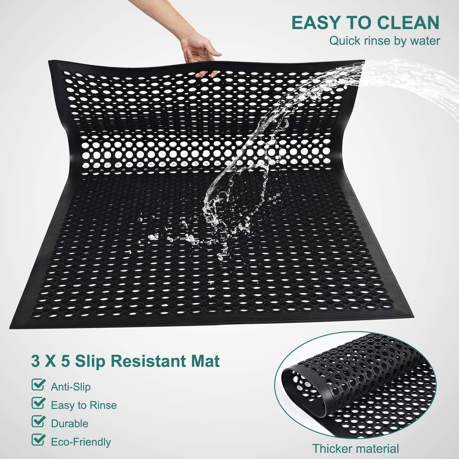 Rubber Door Mats Anti-Fatigue Floor Mat for Kitchen New Bar Floor Mats Commercial Heavy Duty Non-Slip Mat Black 36" x 60"