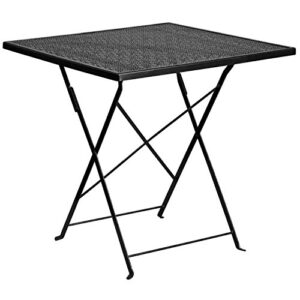 Flash Furniture Oia Commercial Grade 28" Square Black Indoor-Outdoor Steel Folding Patio Table