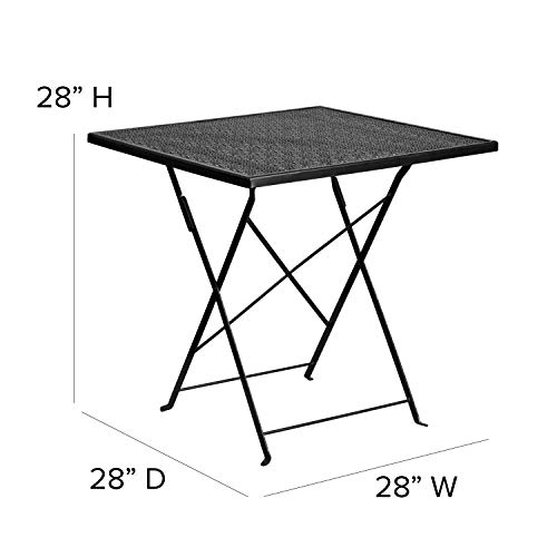 Flash Furniture Oia Commercial Grade 28" Square Black Indoor-Outdoor Steel Folding Patio Table