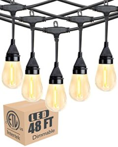 bulbeats 48ft led outdoor string light, 16pcs shatterproof led bulbs outside light for patio, 2700k waterproof edison outdoor lighting products for backyard bistro lights (2022 updated etl)