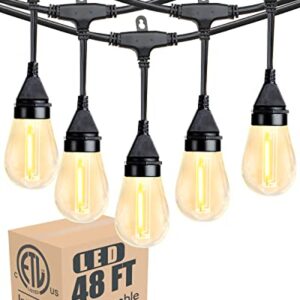 bulbeats 48FT LED Outdoor String Light, 16pcs Shatterproof LED Bulbs Outside Light for Patio, 2700K Waterproof Edison Outdoor Lighting Products for Backyard Bistro Lights (2022 Updated ETL)