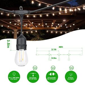 bulbeats 48FT LED Outdoor String Light, 16pcs Shatterproof LED Bulbs Outside Light for Patio, 2700K Waterproof Edison Outdoor Lighting Products for Backyard Bistro Lights (2022 Updated ETL)