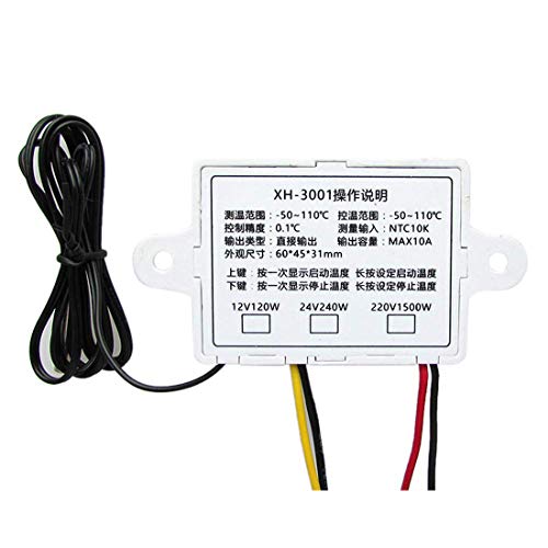 HiLetgo 220V Digital LED Temperature Controller Thermostat Control Switch NTC 10K Probe XH-W3001