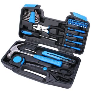 efficere 40-piece all purpose household tool kit – includes all essential tools for home, garage, office and college dormitory use