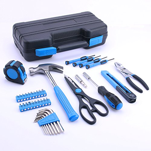 EFFICERE 40-Piece All Purpose Household Tool Kit – Includes All Essential Tools for Home, Garage, Office and College Dormitory Use