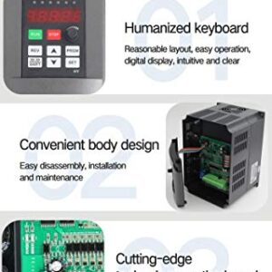 RATTMMOTOR Variable Frequency Drive 2.2KW 220V VFD Drive Inverter Frequency Converter Single Phase Input, 3 Phase Output for VFD Water-cooled Air-cooled Spindle Motor Speed Control+VFD Extension Cable