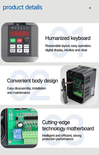 RATTMMOTOR Variable Frequency Drive 2.2KW 220V VFD Drive Inverter Frequency Converter Single Phase Input, 3 Phase Output for VFD Water-cooled Air-cooled Spindle Motor Speed Control+VFD Extension Cable