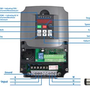 RATTMMOTOR Variable Frequency Drive 2.2KW 220V VFD Drive Inverter Frequency Converter Single Phase Input, 3 Phase Output for VFD Water-cooled Air-cooled Spindle Motor Speed Control+VFD Extension Cable