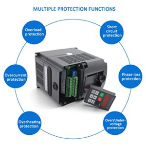 RATTMMOTOR Variable Frequency Drive 2.2KW 220V VFD Drive Inverter Frequency Converter Single Phase Input, 3 Phase Output for VFD Water-cooled Air-cooled Spindle Motor Speed Control+VFD Extension Cable